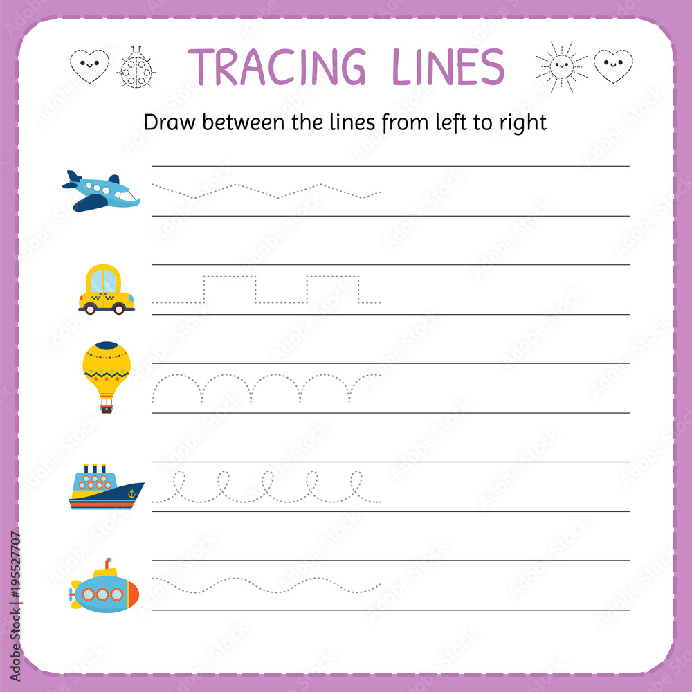 Draw between the lines from left to right. Preschool, kindergarten ...