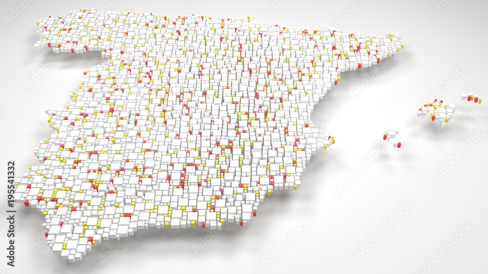 3d Map of Spain - Europe | 3d Rendering, mosaic of little bricks ...