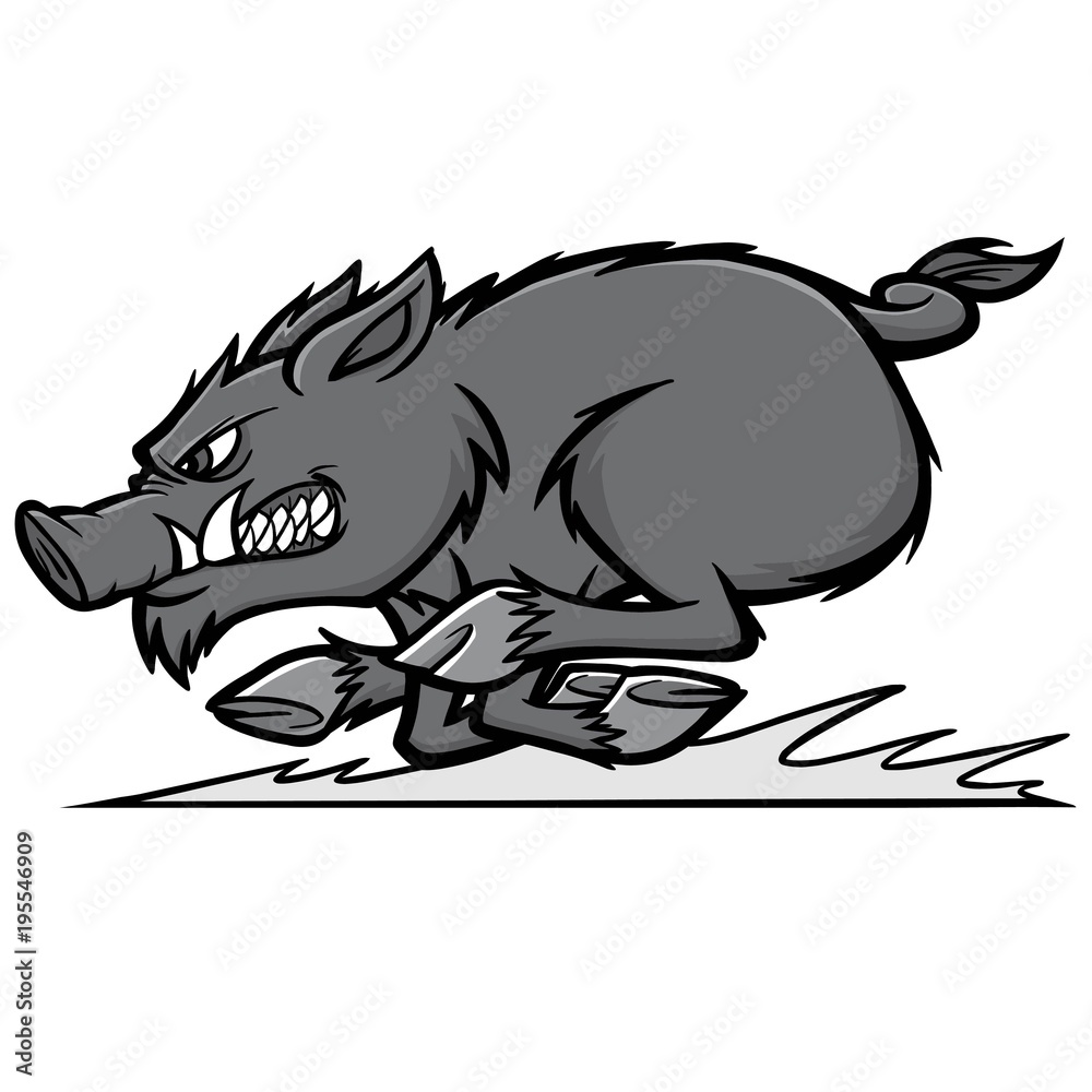 Razorback Run Illustration - A vector cartoon illustration of a ...