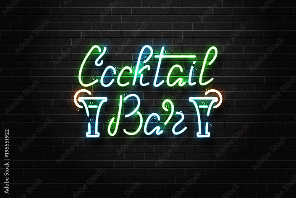 Vector realistic isolated neon sign of cocktail bar lettering logo for ...