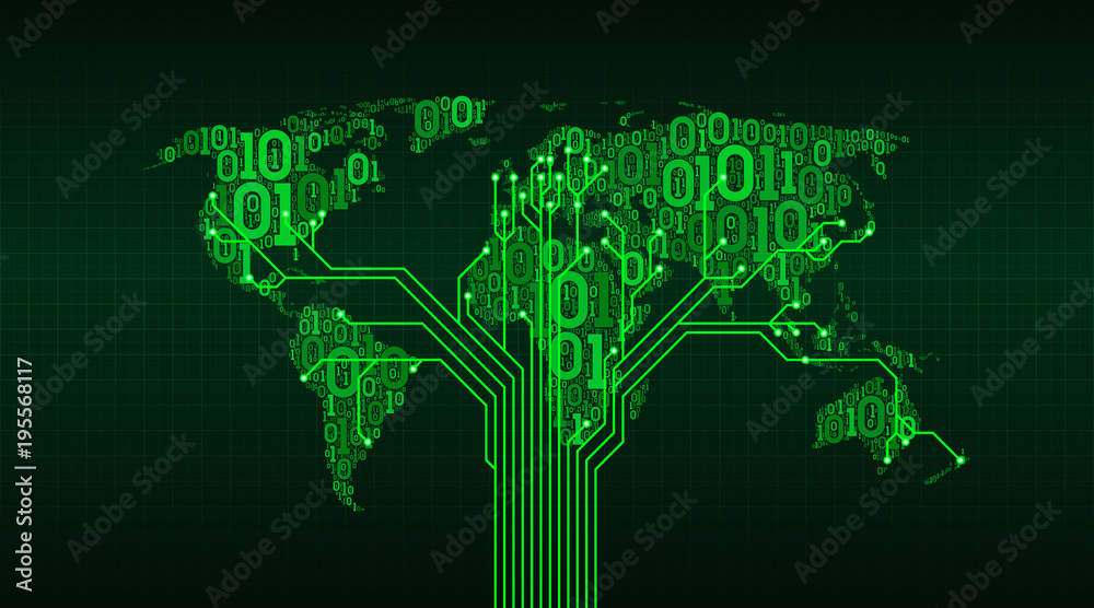 Abstract World Map From A Digital Binary Code On A Grid Background A Connection Between Cities