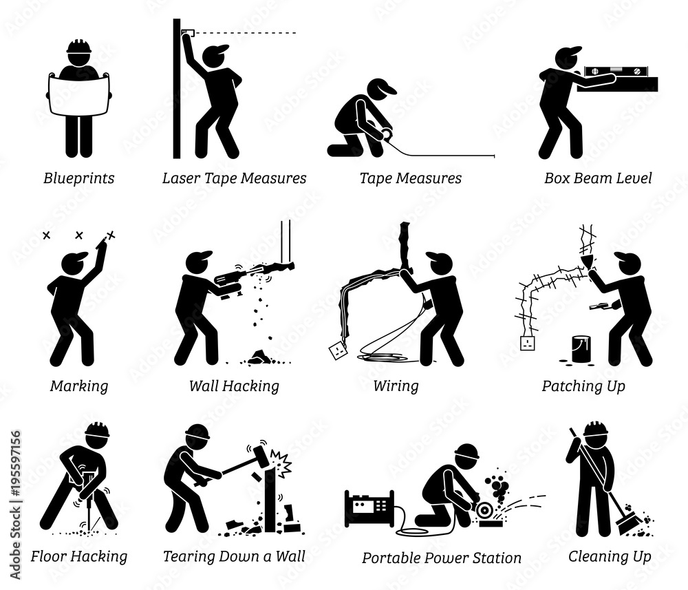 Construction, Renovation, and House Improvement Icons. Pictogram ...