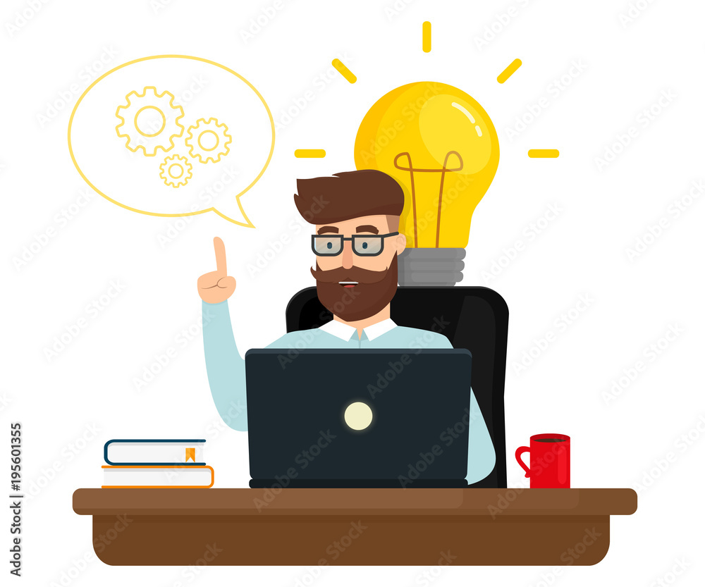 Business character working in office creating new business idea. Idea ...