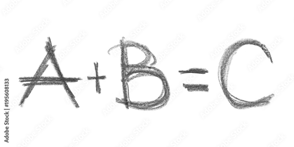 A plus B equals C grunge graphite pencil drawing background and texture ...