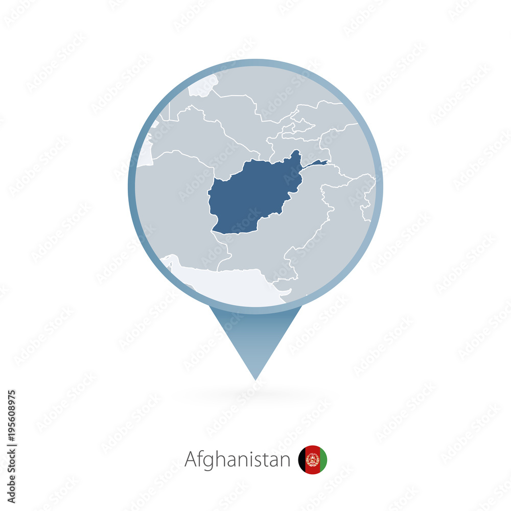 Map pin with detailed map of Afghanistan and neighboring countries ...