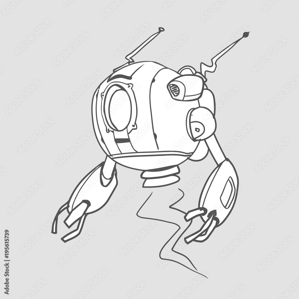 Flying spherical robot. Contour vector illustration for coloring book ...