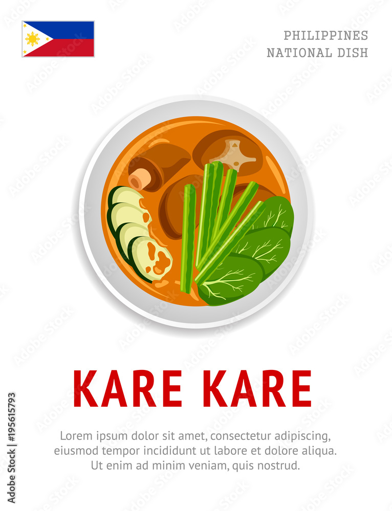 Kare kare. National filipino dish. View from above. Vector flat ...