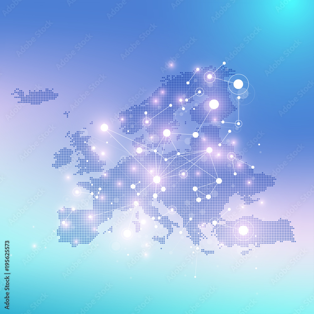 Geometric graphic background communication with dotted Europe Map. Big ...