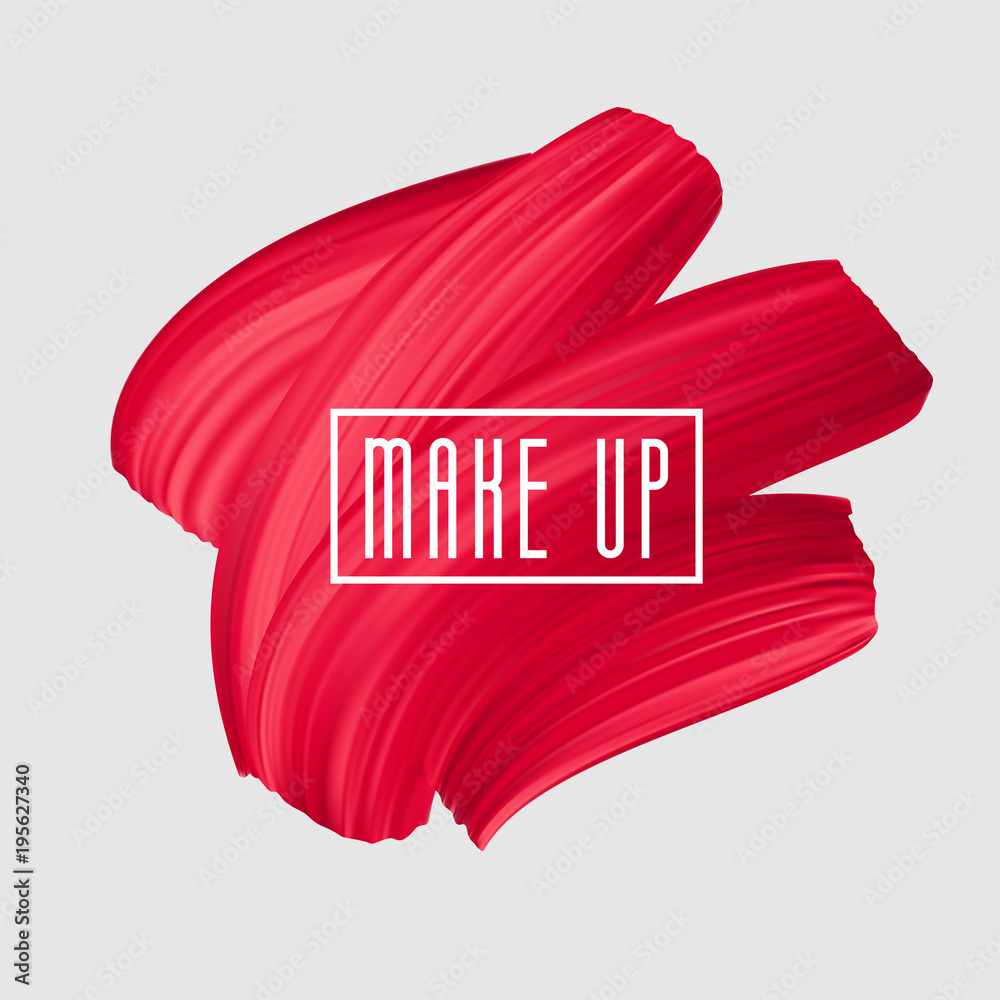 Red brush painted smear for makeup logo. Vector beautiful brushstroke ...