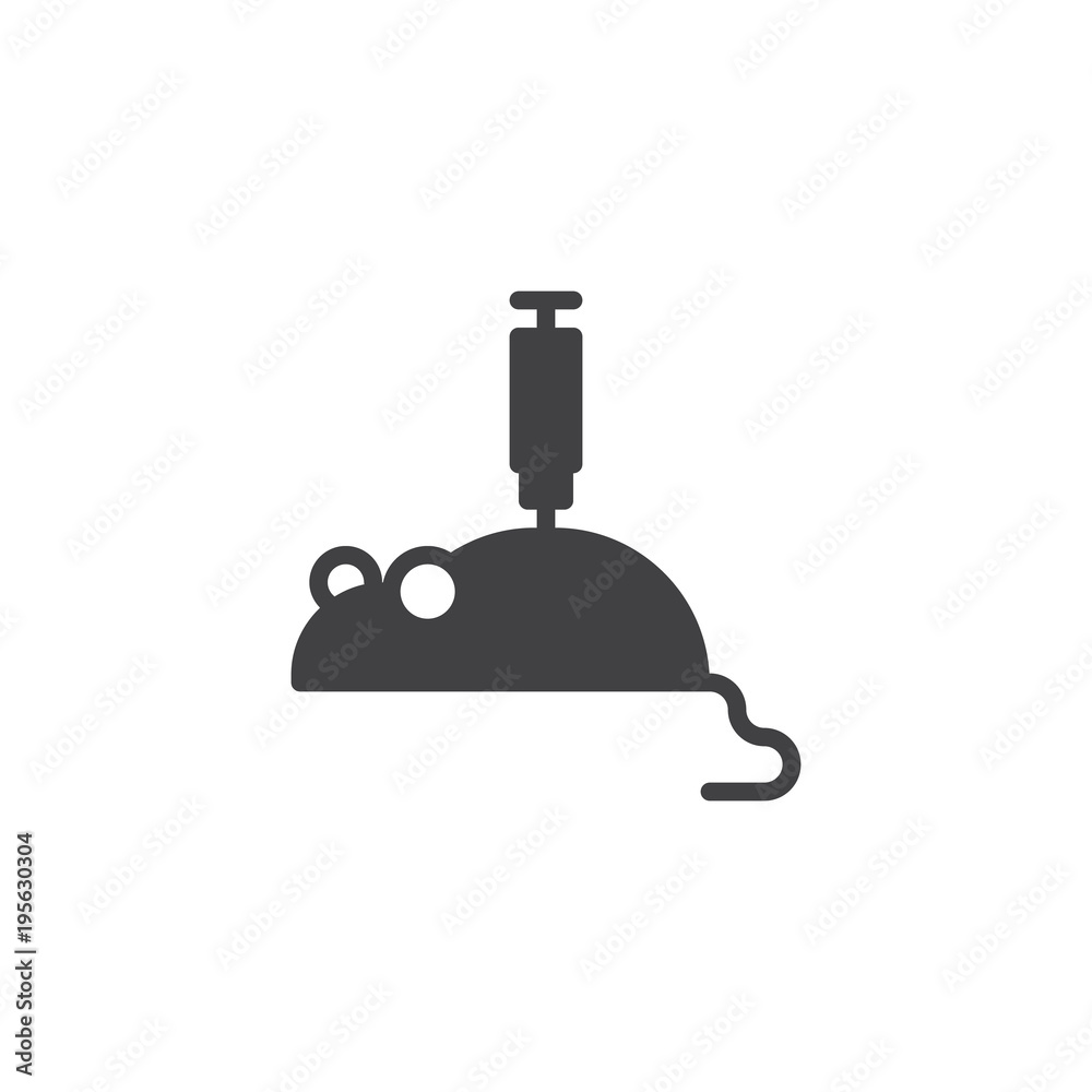 Laboratory mouse with injection vector icon. filled flat sign for ...