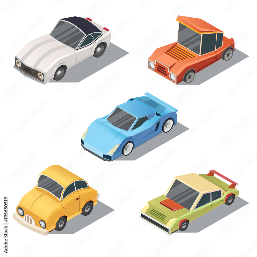 Vector set of isometric urban transportation. Private cars with shadows ...