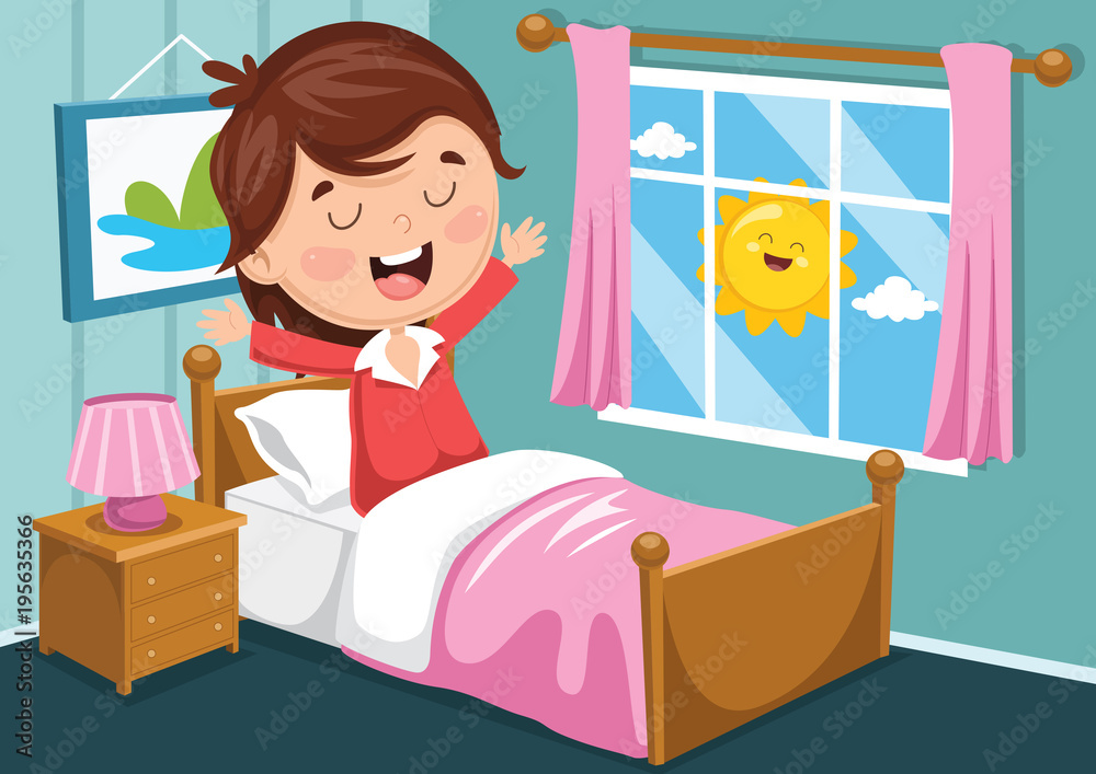 Vector Illustration Of Kid Waking Up Stock Vector | Adobe Stock
