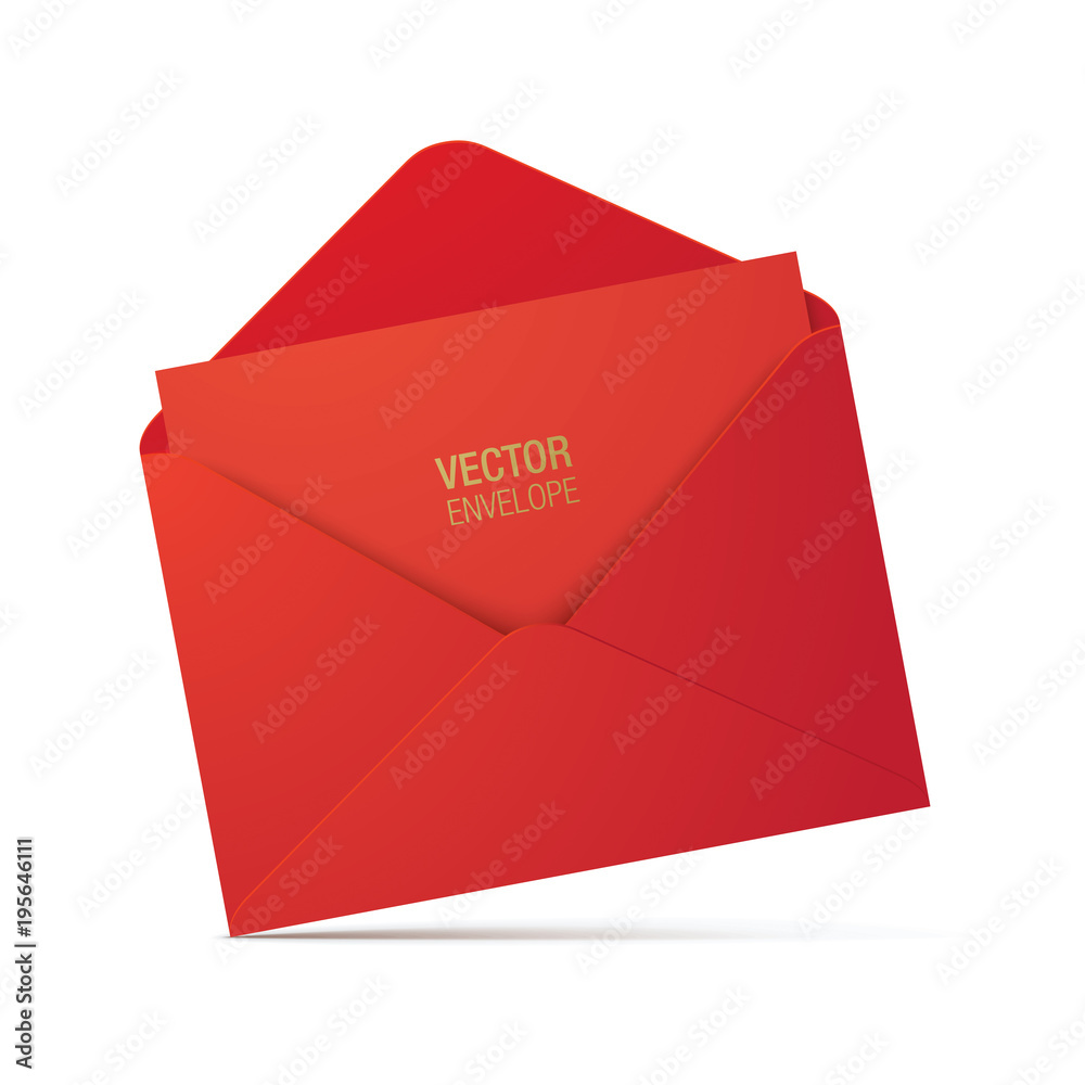 Red vector envelope isolated on a white background. Realistic red ...