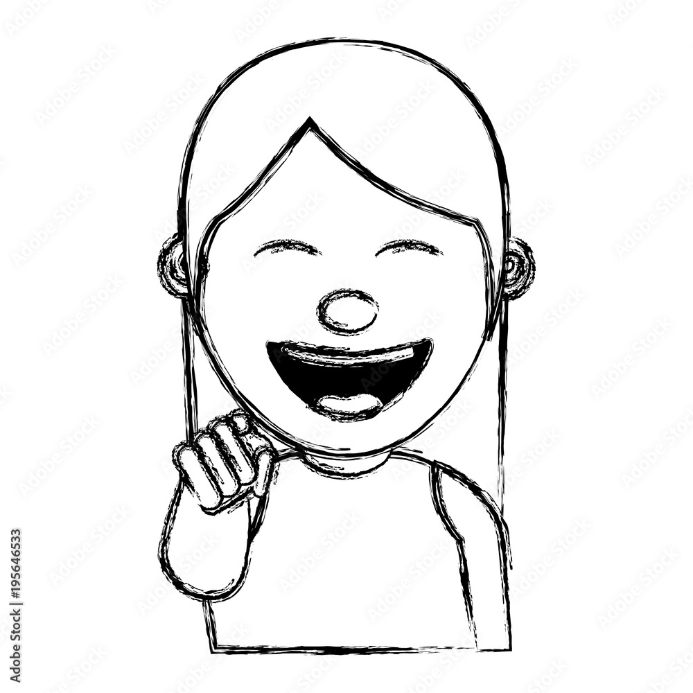 portrait cartoon smiling woman pointing gesture vector illustration ...