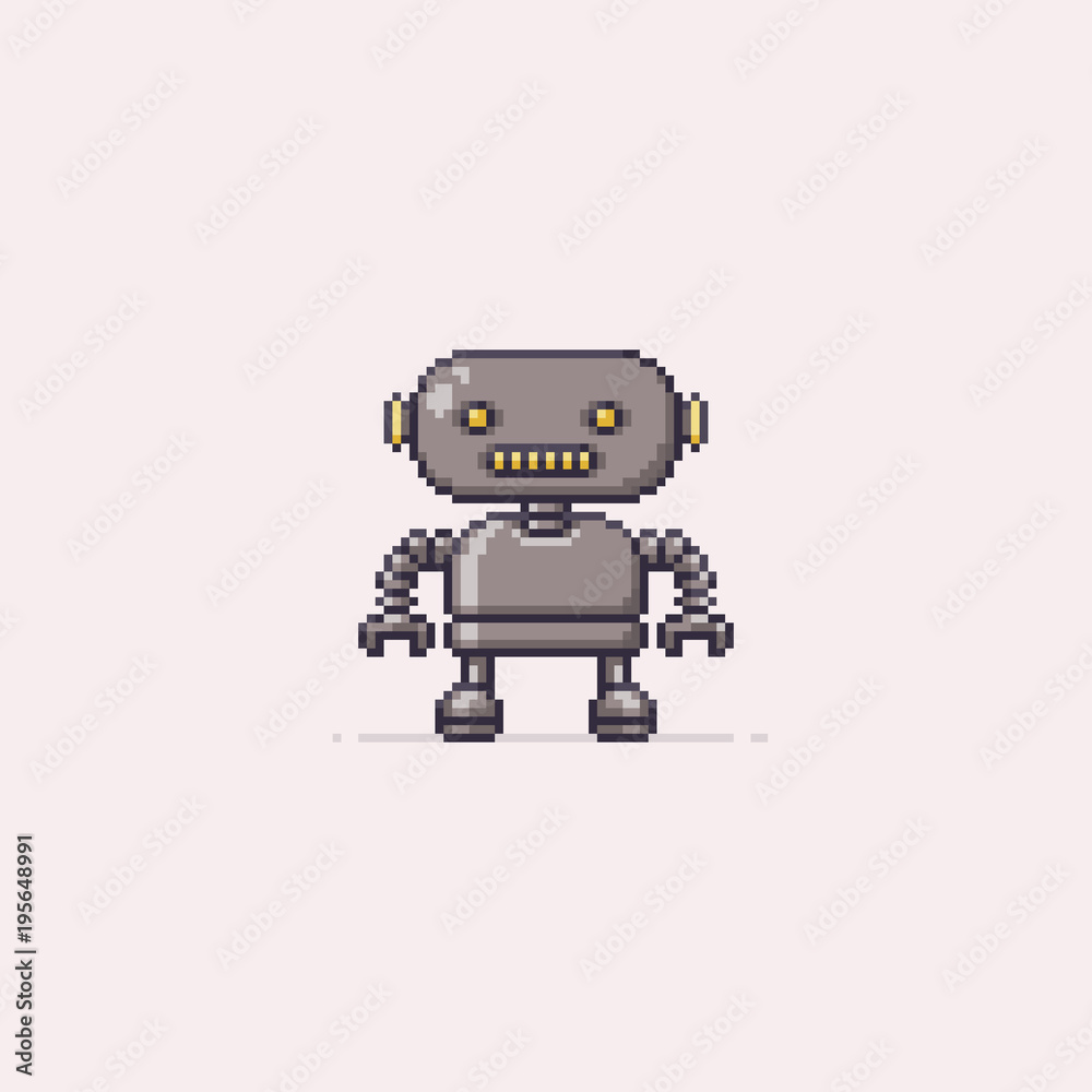 Pixel art robot isolated on light grey background Stock Vector | Adobe ...