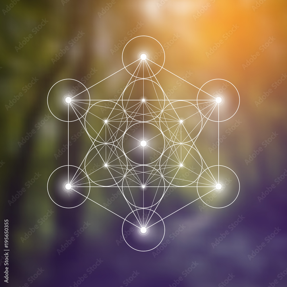 Metatron Cube and Flower of Life futuristic vector illustration in ...