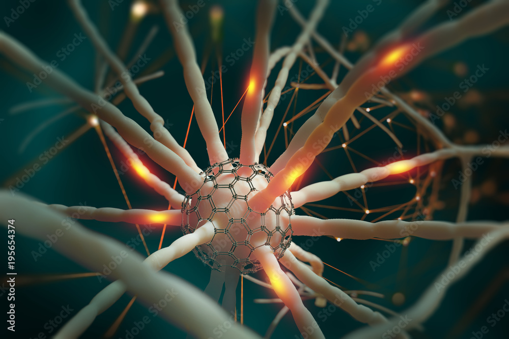 Neural networks. Nanotechnology in the study of the human brain. 3D ...