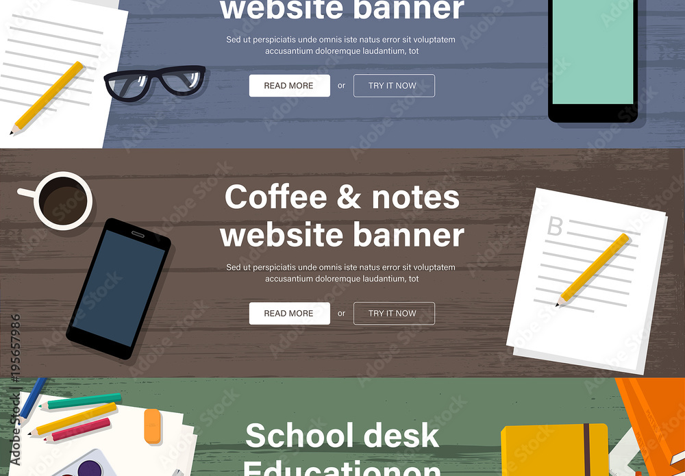 3 Illustrated Web Banner Layouts Set 1 Stock Template | Adobe Stock