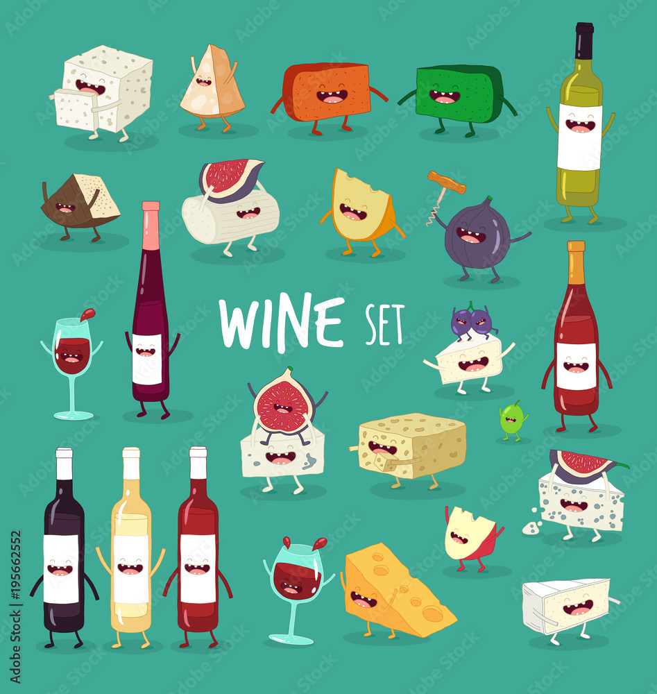 This is wine icon set. It is are funny glasses of wine, bottles and ...