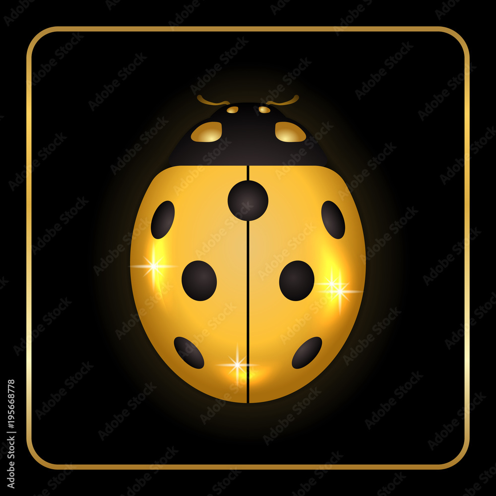 Ladybug gold insect small icon. Golden metal lady bug animal sign ...