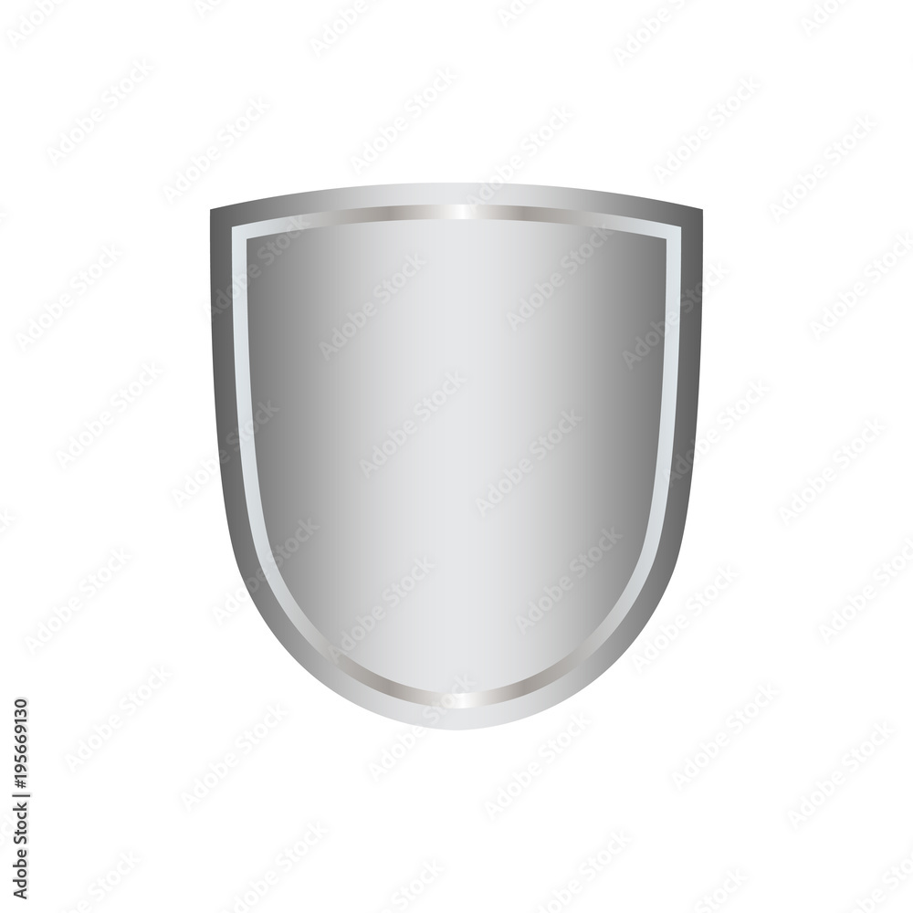Silver shield shape icon. 3D gray emblem sign isolated on white ...