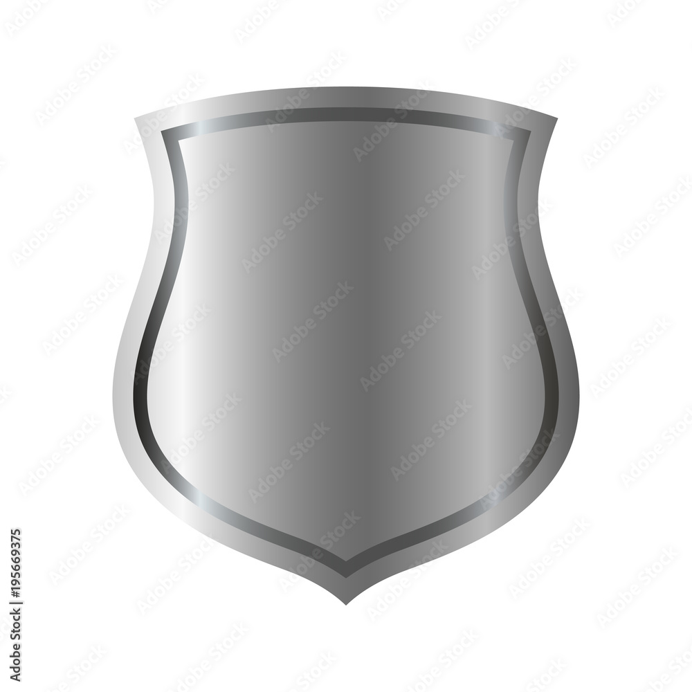 Silver shield shape icon. 3D gray emblem sign isolated on white ...