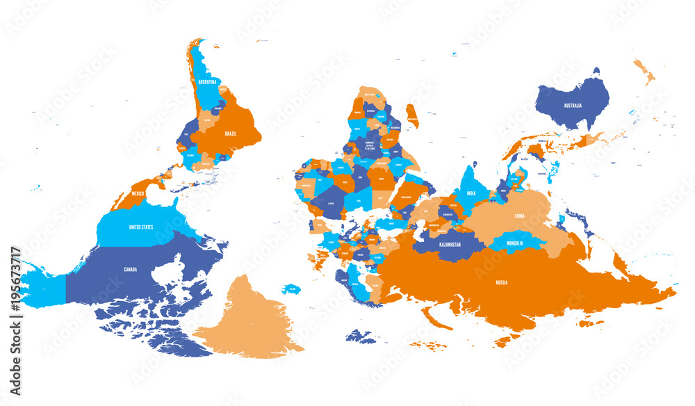 Reversed or upside down political map of World, pyty Fotografie, Tablou ...