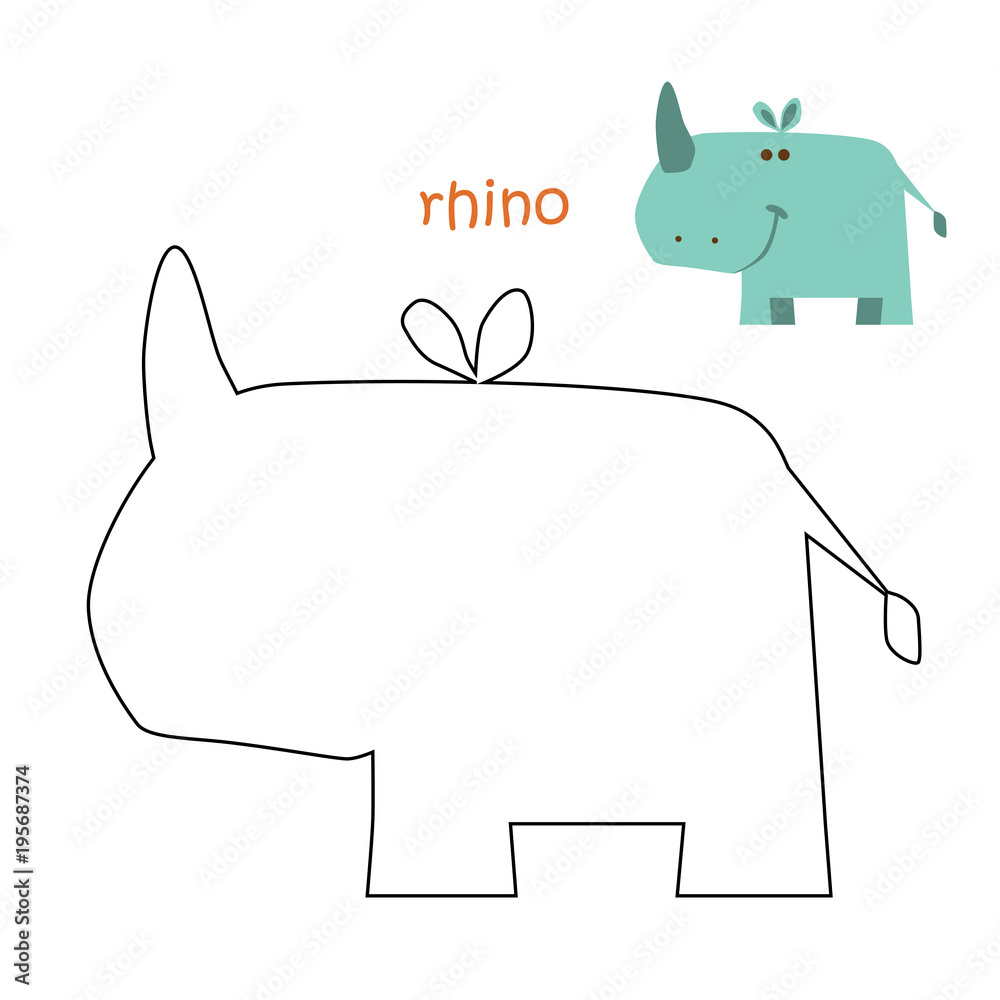 Kids coloring page - rhino Stock Vector | Adobe Stock