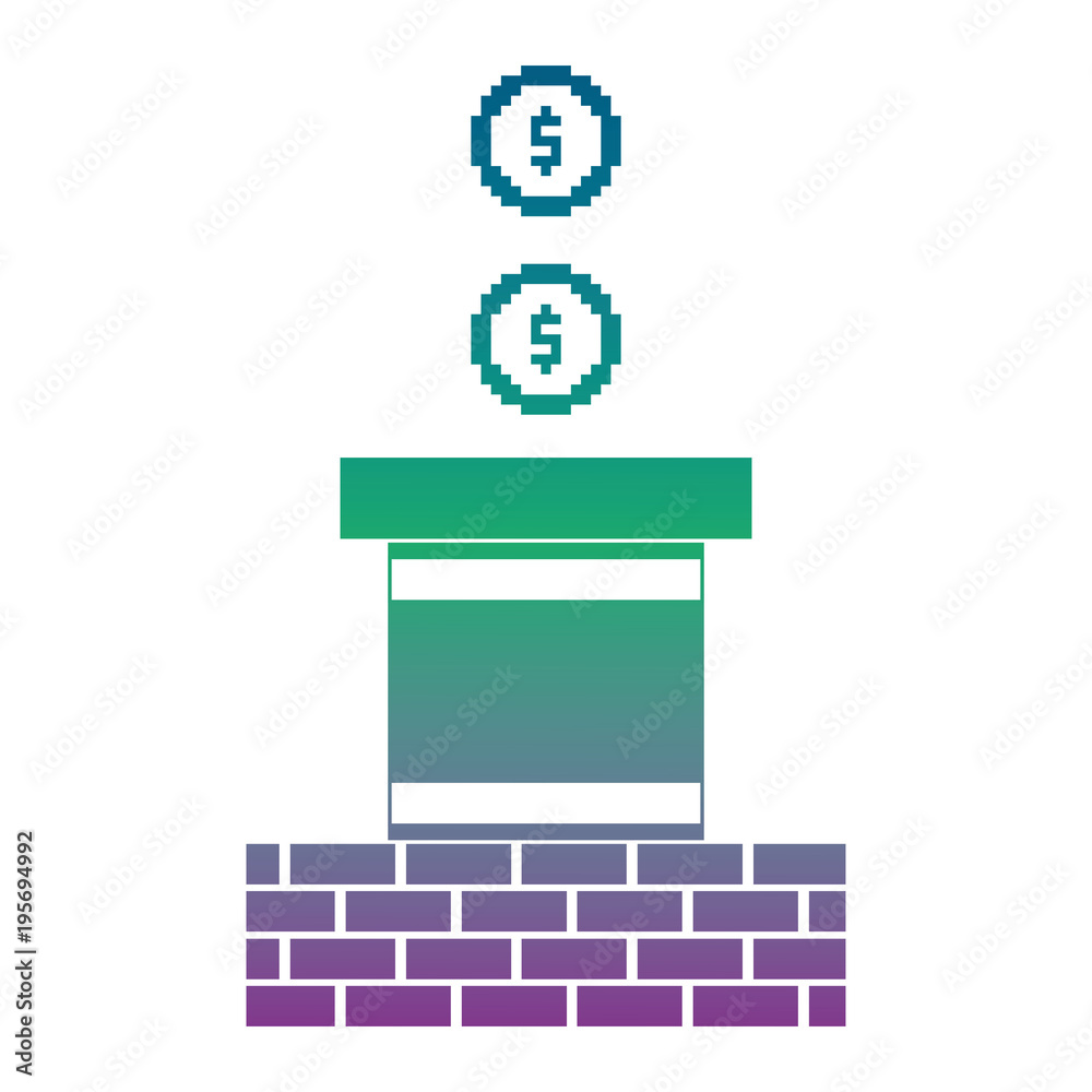 pixeled golden coin treasure wall brick video game vector illustration ...
