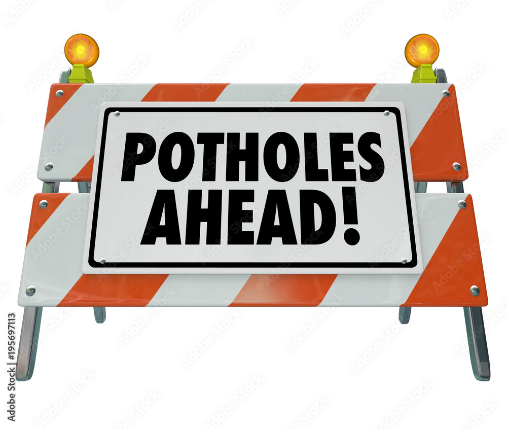 Potholes Ahead Danger Warning Sign Damaged Road 3d Illustration Stock ...