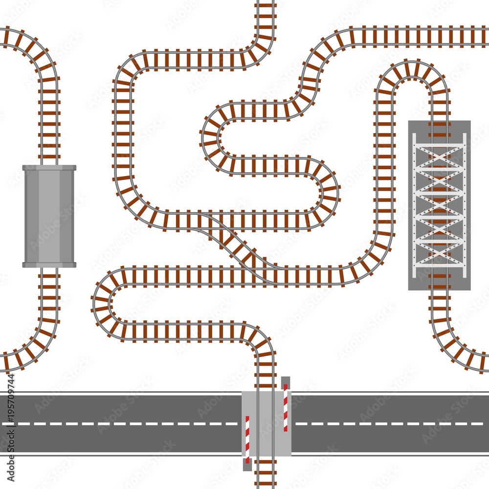 Railway seamless pattern, rail or railroad top view. Train ...