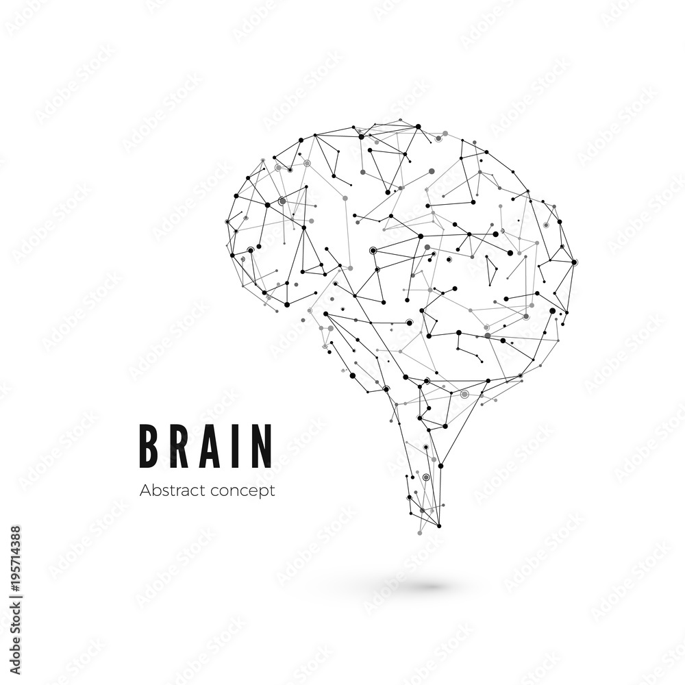 Technology concept, particles and lines. Polygonal brain shape of an ...