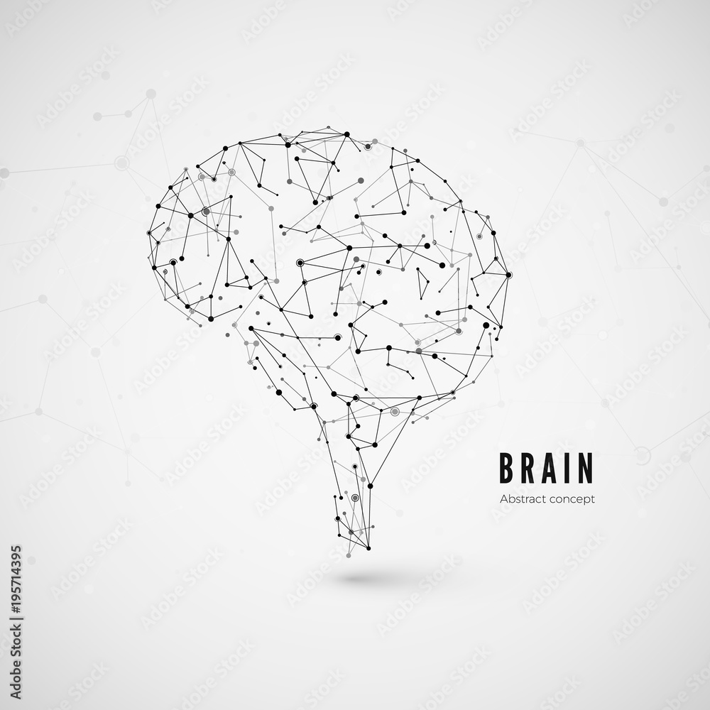 Technology concept, particles and lines. Polygonal brain shape of an ...