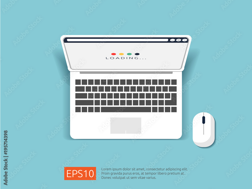 Loading page browser on top view laptop screen. flat style vector ...