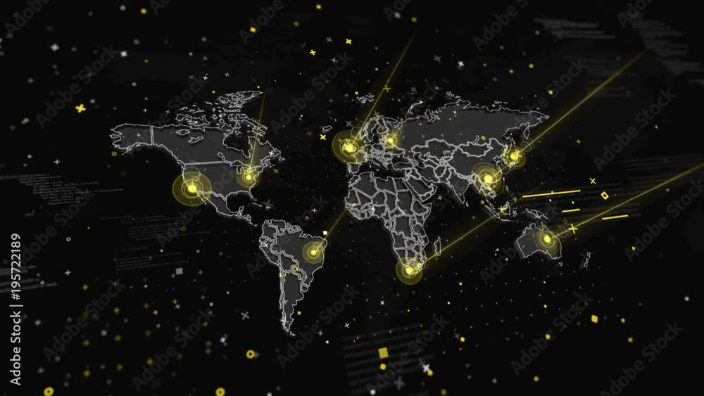 Animation of the world map with global connections in different points ...