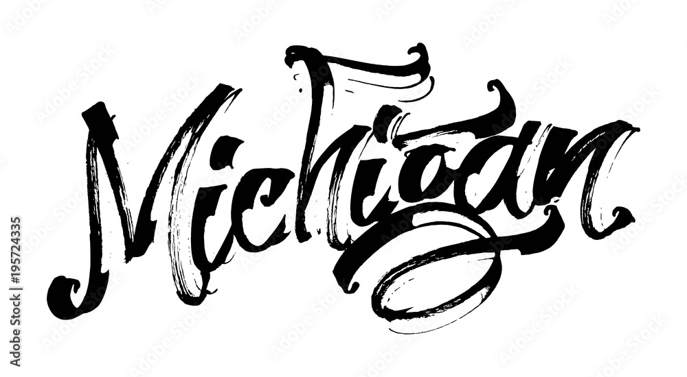 Michigan. Modern Calligraphy Hand Lettering for Serigraphy Print Stock ...