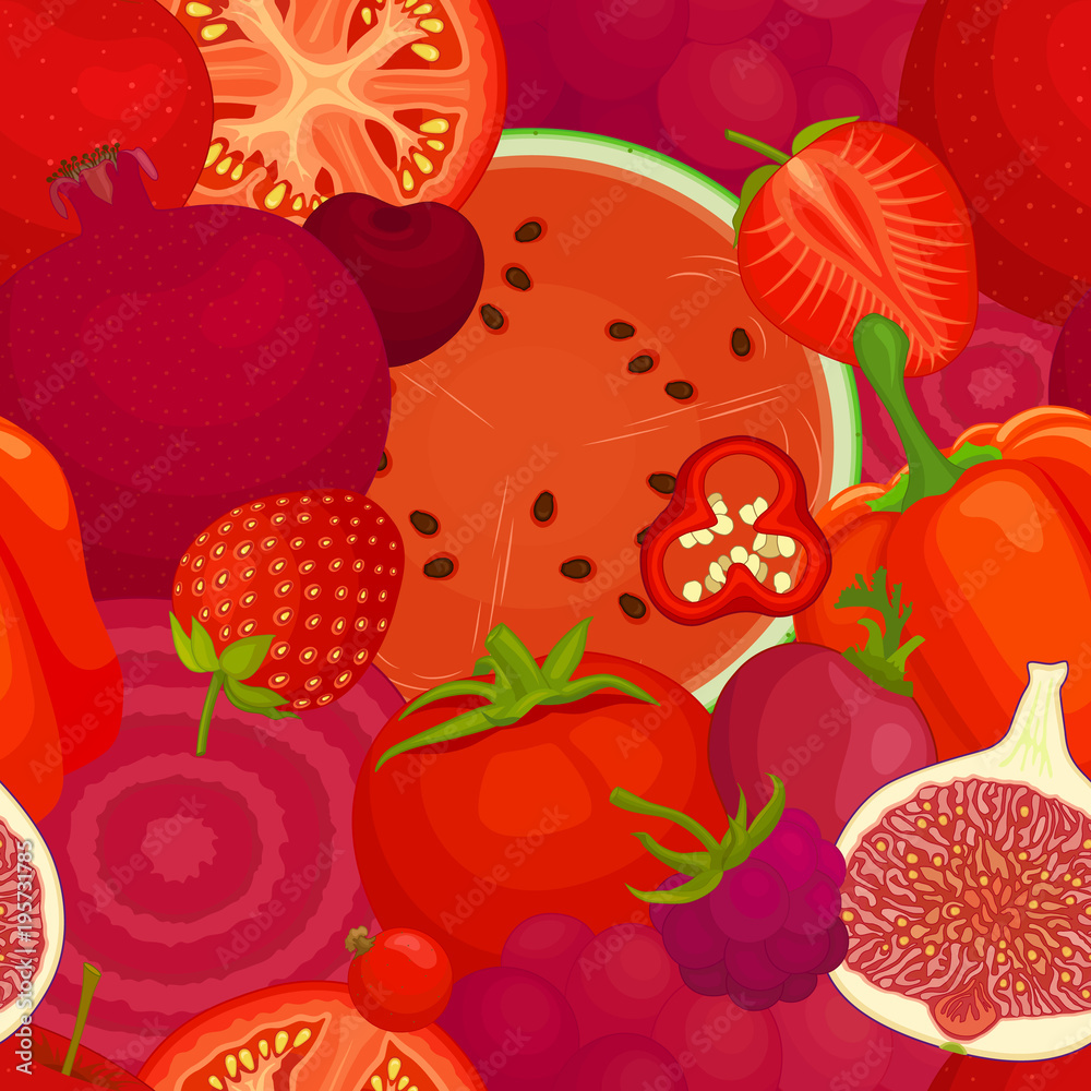 Seamless background of red food. Vector illustration. Backdrop of ...