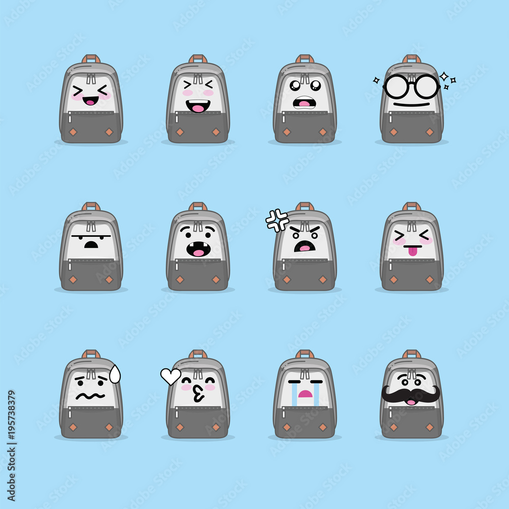 Smile emoji emoticon face in bag with a lot of variation Stock Vector ...