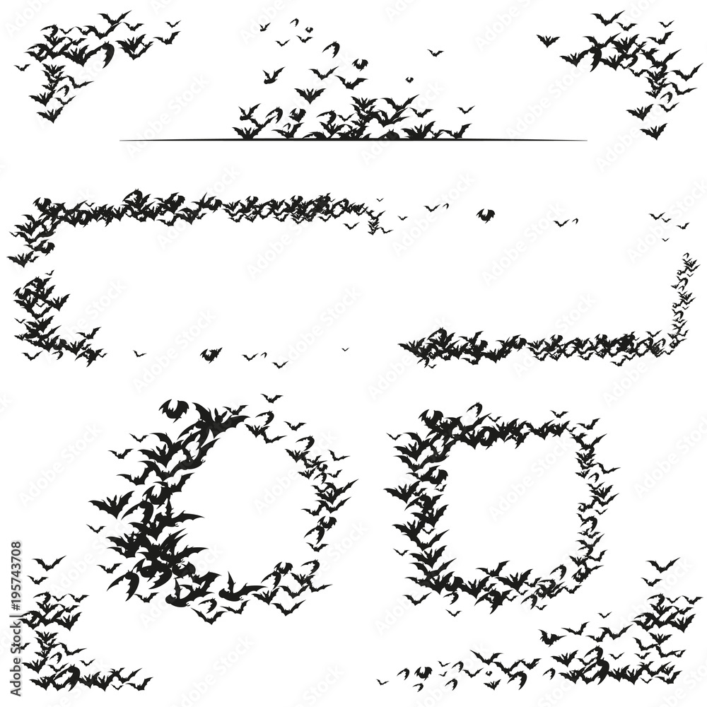 Halloween decoration, border, frame with bat vampire black silhouette ...