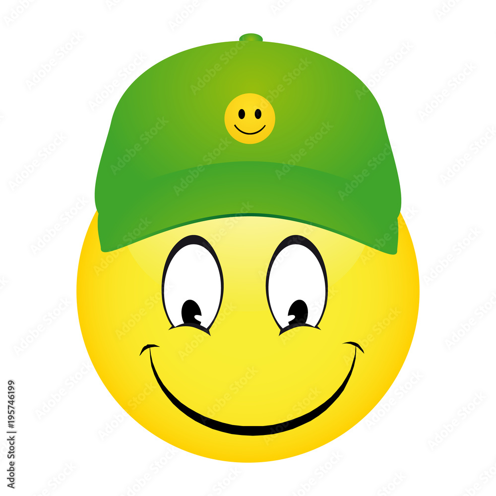 Vector illustration of Cartoon emoticon smiley wearing a cap and ...