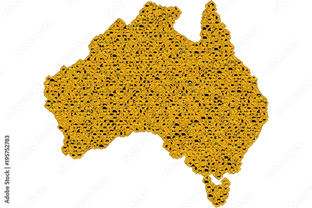 Australian road signs in Australia map. Wildlife animals:Emu, Echidna ...