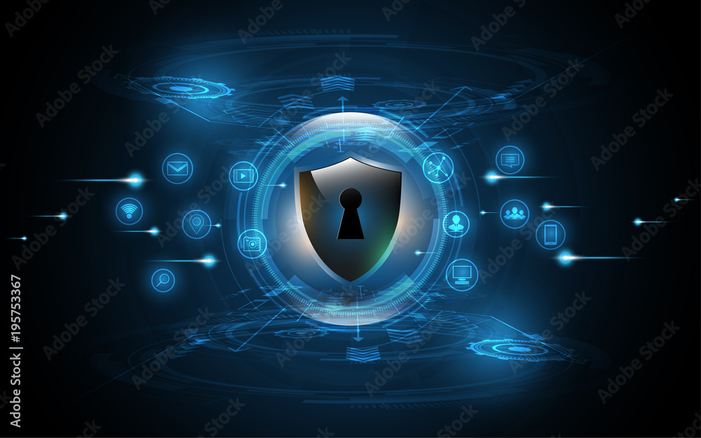 3D Protected guard shield security concept Security cyber digital ...