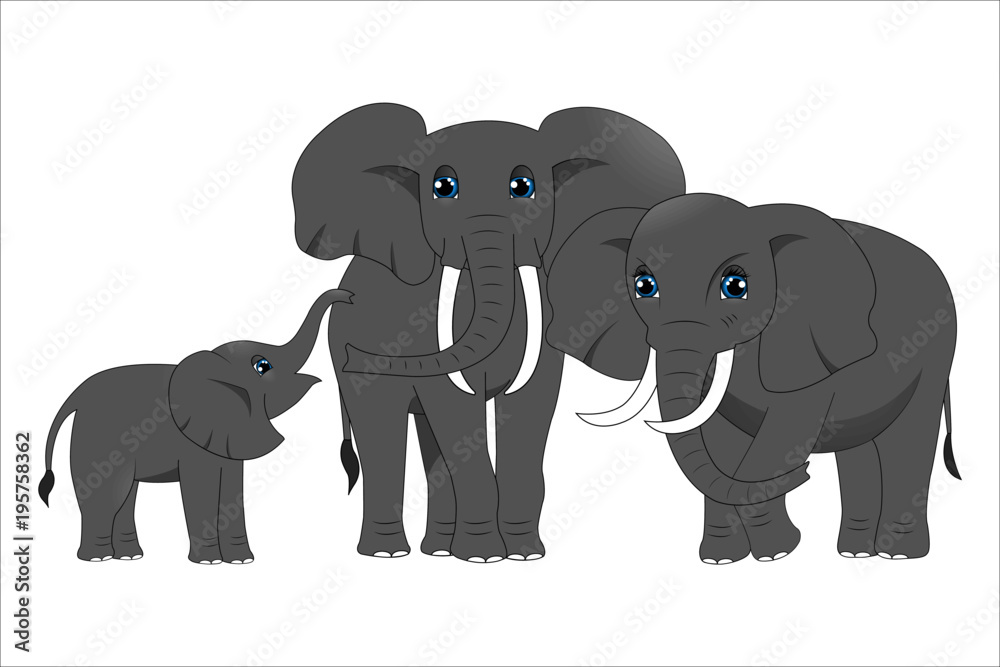 Family of cute cartoon elephants Stock Vector | Adobe Stock