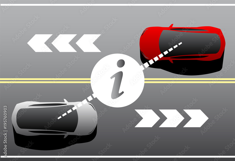 V2V - Vehicle to vehicle communication. Data exchange between self ...