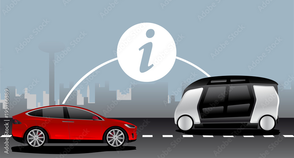 V2V - Vehicle to vehicle communication. Data exchange between self ...