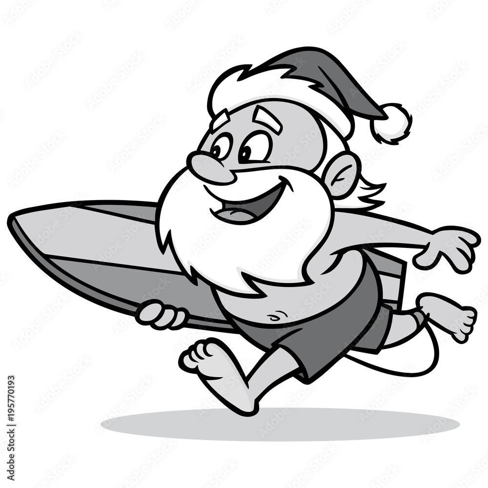 Surfing Santa Illustration - A vector cartoon illustration of a Santa ...