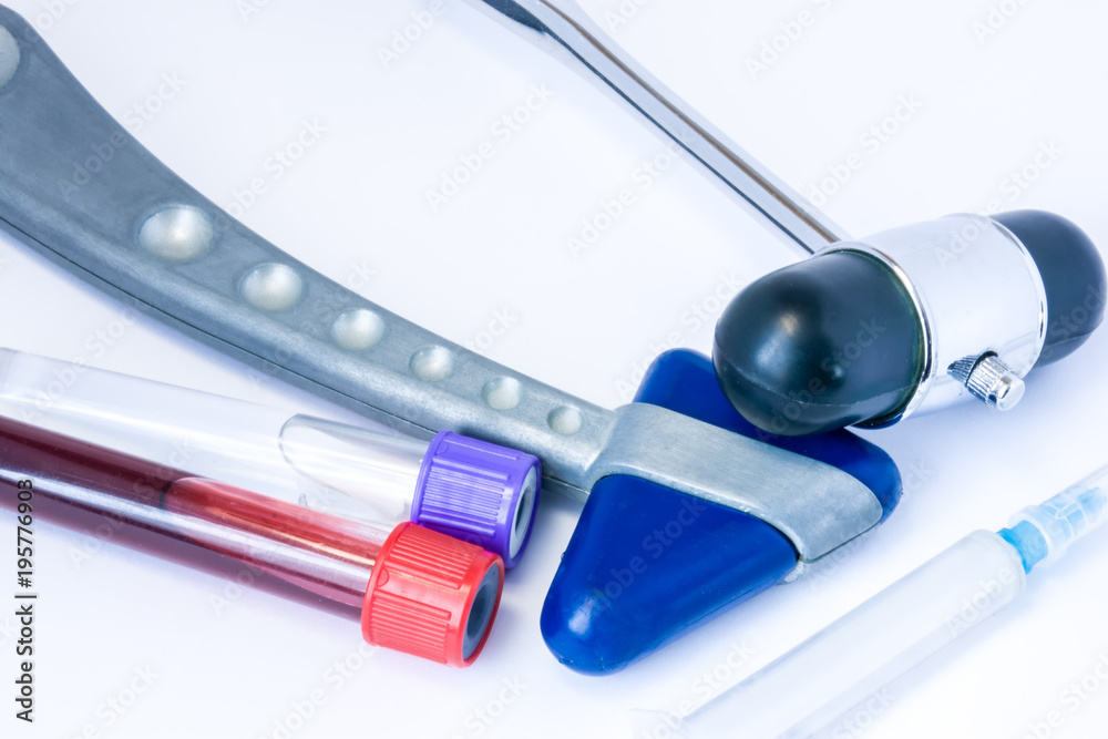 Set of diagnostic equipment of neurologist or general practitioner ...