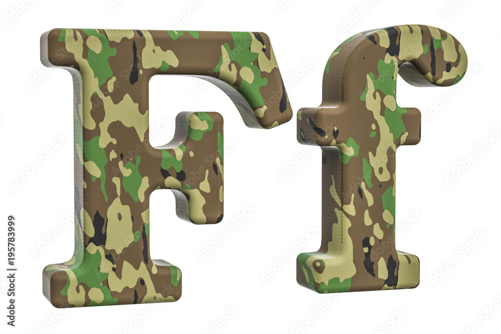 Camouflage army letter F, 3D rendering Stock Illustration | Adobe Stock