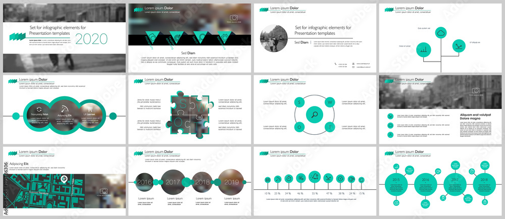 Green presentation templates elements on a white background. Vector ...