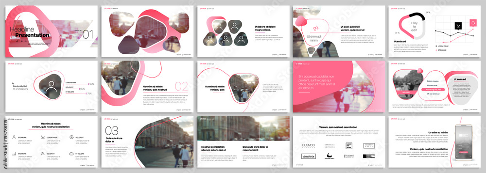 Pink presentation templates elements on a white background. Vector ...
